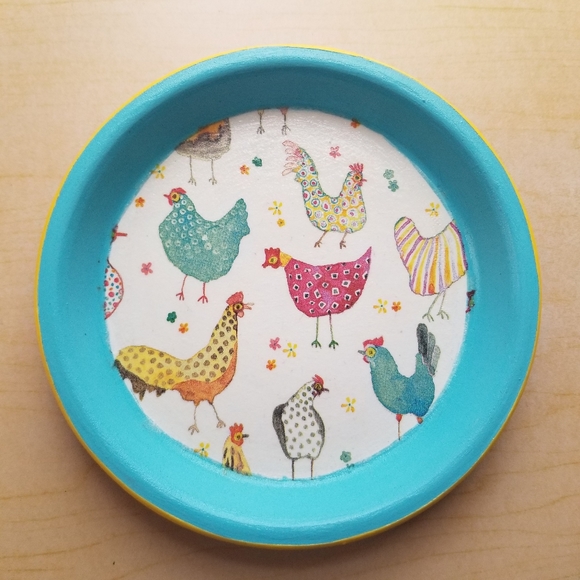 jejufren creations | Accents | Jolly Hens Decoupaged Blue Yellow Red 6 ...